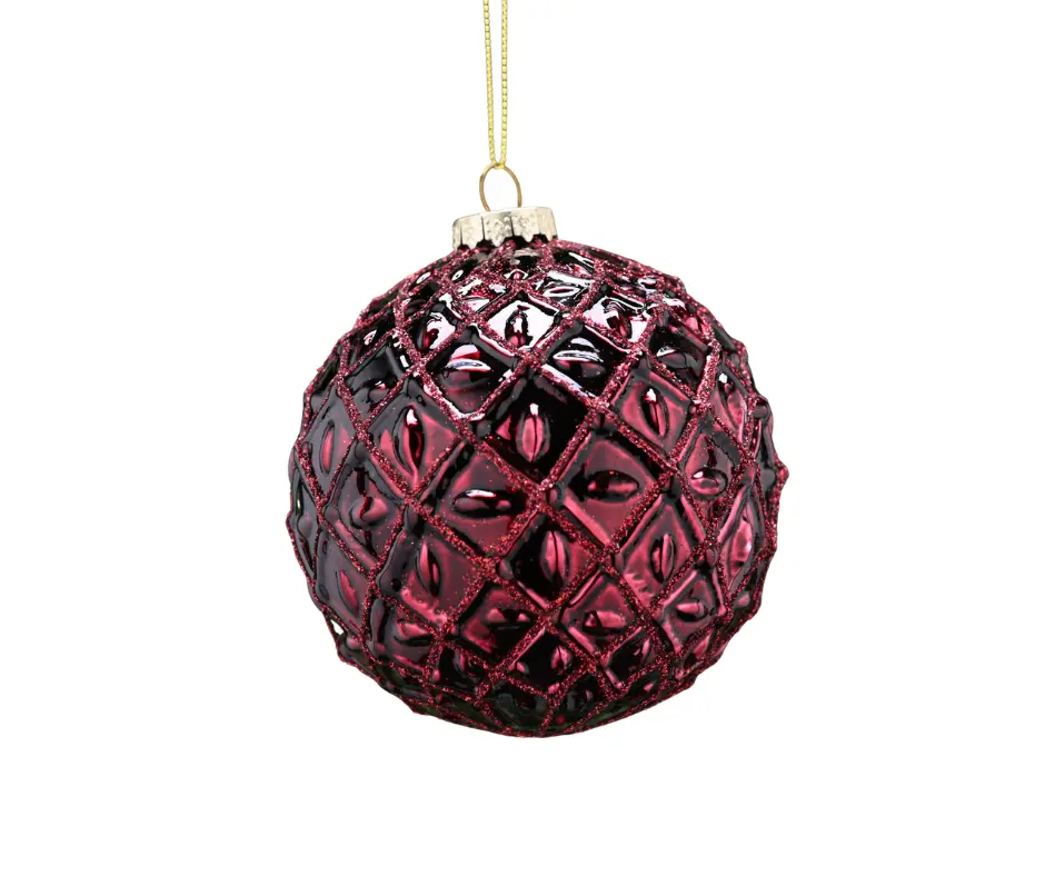 Burgundy Glass Ball-Red Glitter Diamond 10cm - Hanleys of Cork
