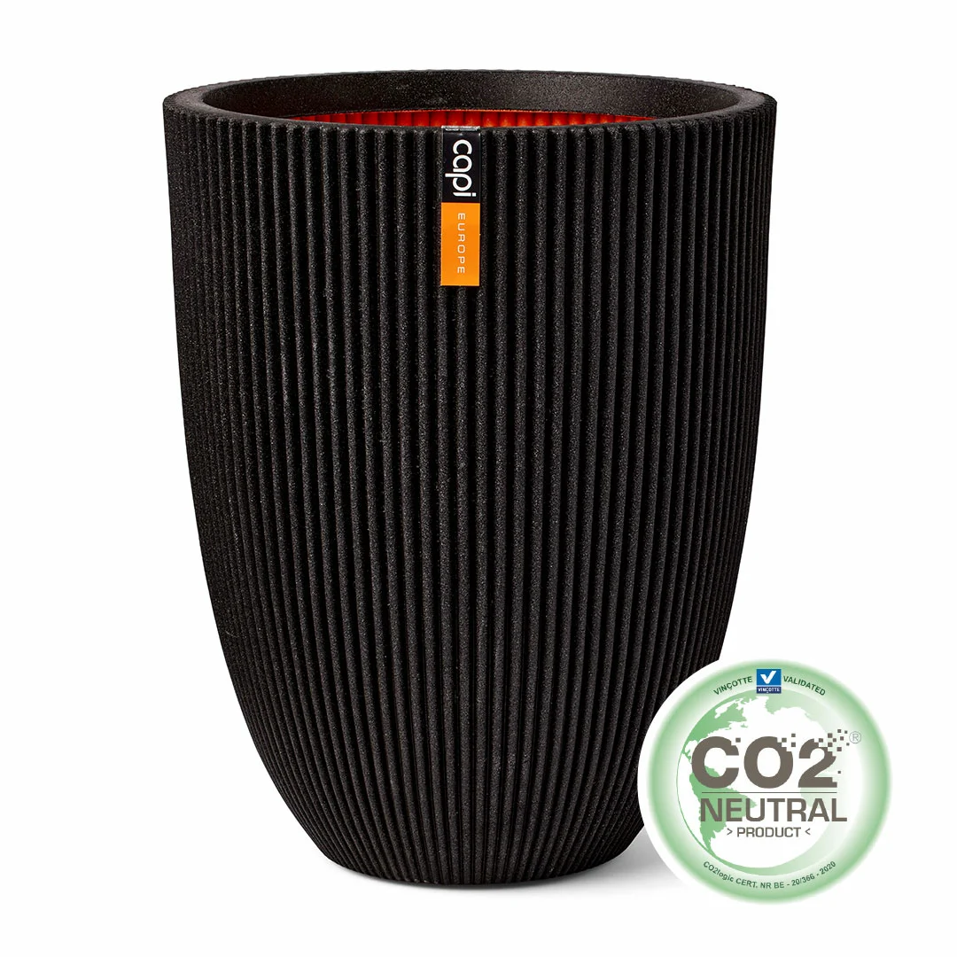Capi Black Vase Elegant Low Groove 34x46cm - Hanleys of Cork