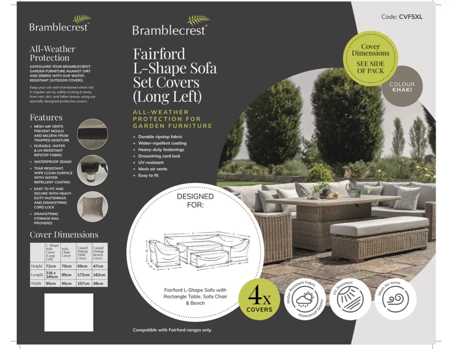 Fairford L Shape Sofa Set Covers - Long Left - Hanleys of Cork