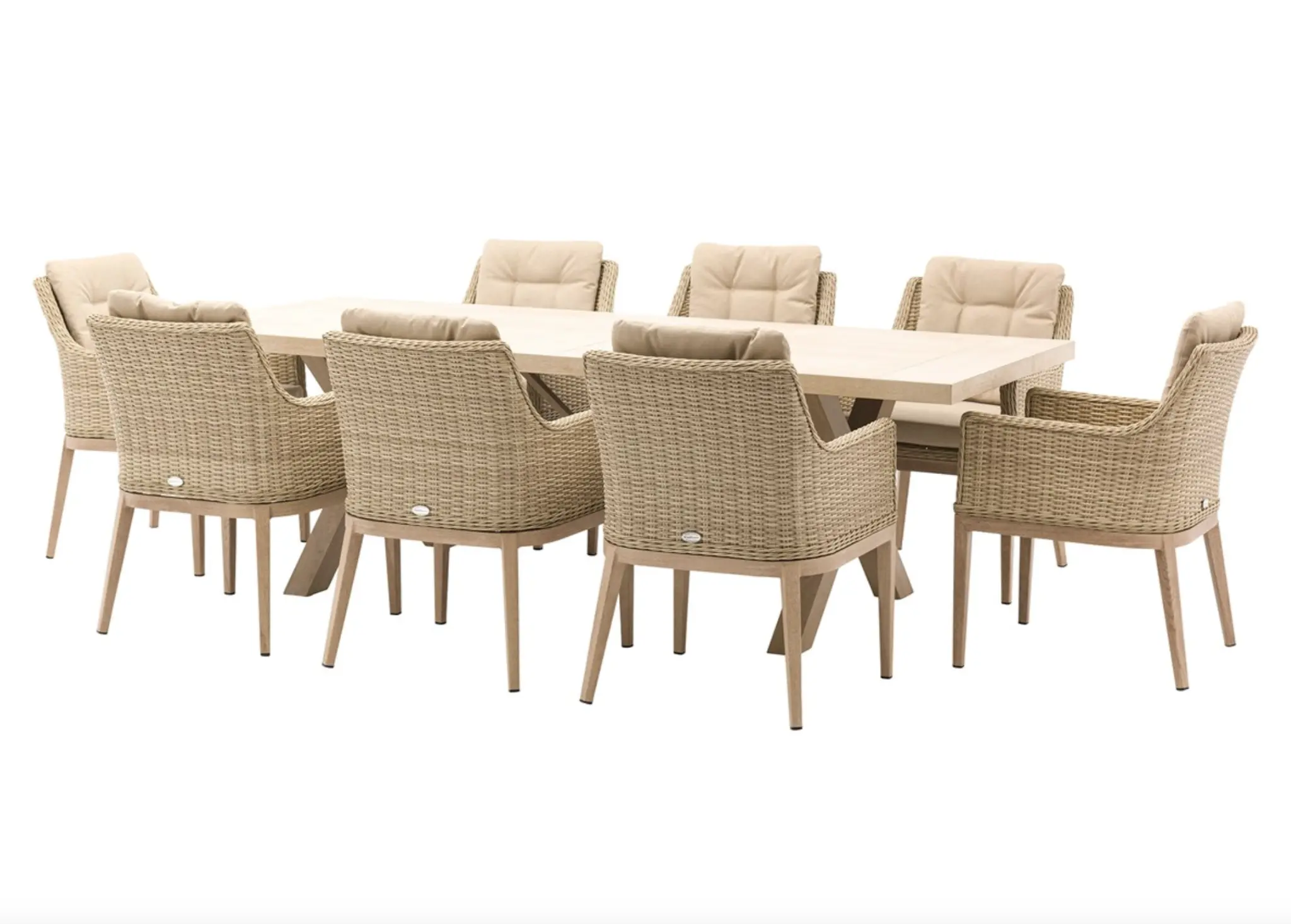 Monterey Ceramic Rectangle Dining Set with 8 Rattan Vogue Armchairs ...